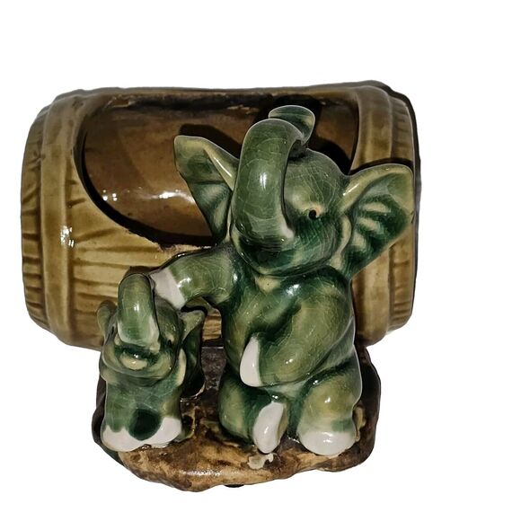 Accents | Vintage Majolica Green Elephants Good Luck Planter Glossy ...